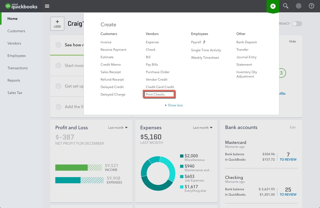 Print checks from quickbooks online store